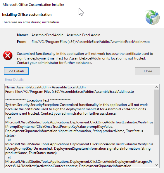 Solved: Assemble Excel Add-in Blocked - Autodesk Community