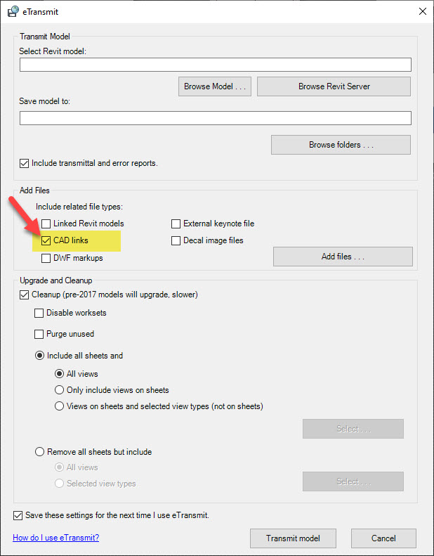 Etransmit revit model cad links not loading - Autodesk Community