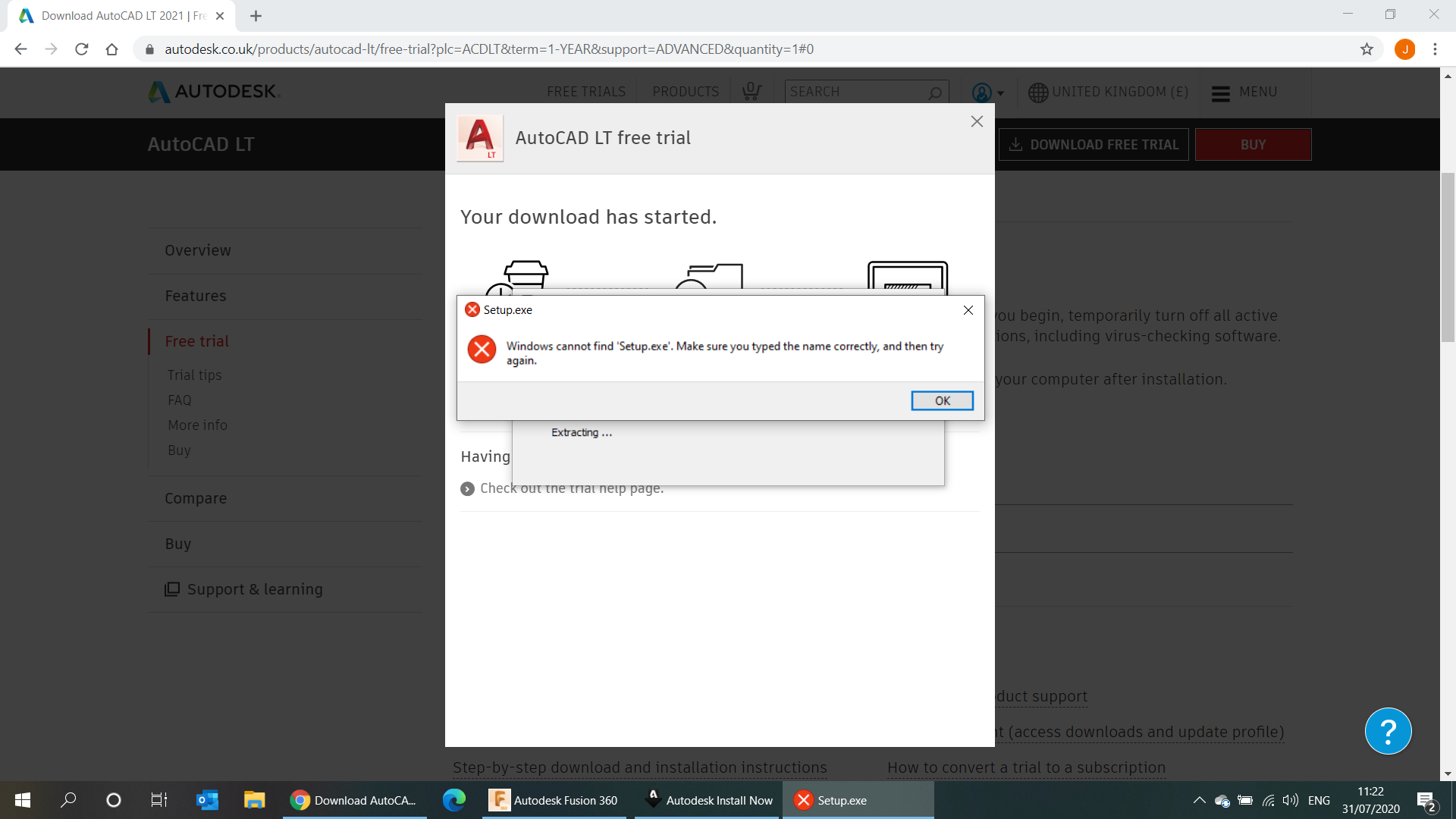 Solved: Downloading free trial of AutoCAD LT is getting "Setup.exe" not ...