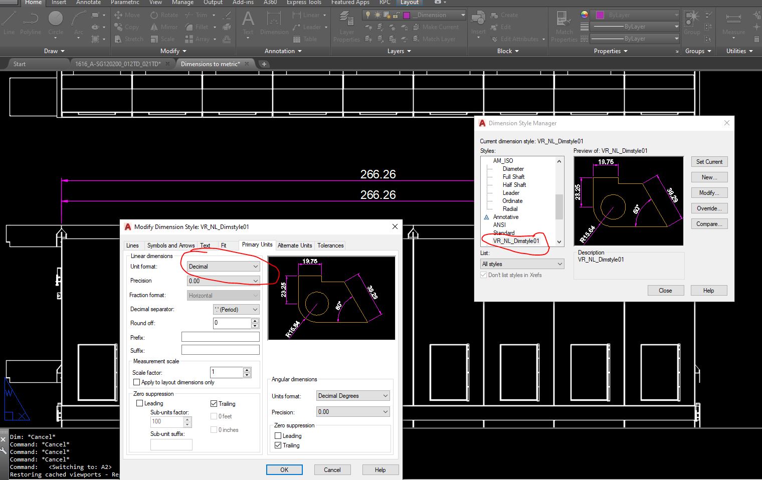 Solved: Settings of drawing are metric, dimensions are showing imperial ...