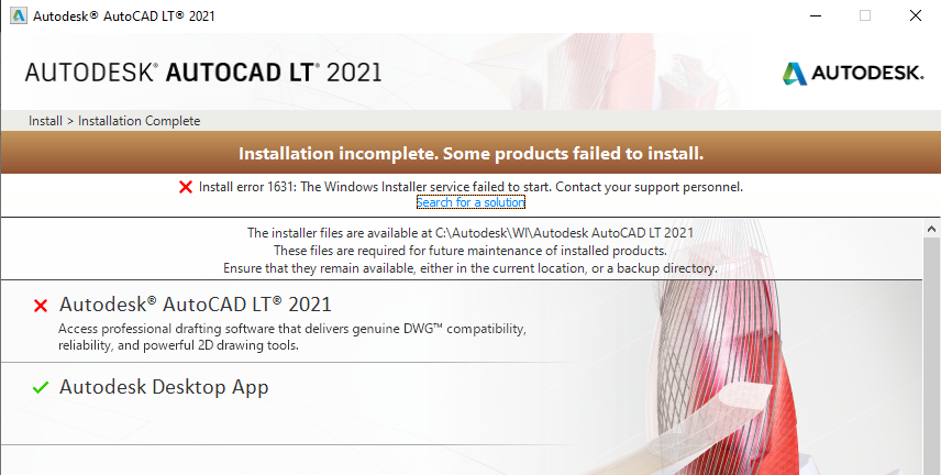AutoCAD 2021 LT installation Failure - Autodesk Community