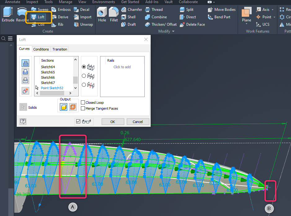 Help with connecting cross section sketches to create object (Loft ...