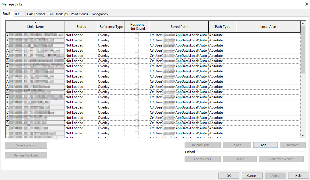 40+ links in BIM 360 re-linked to a user's cache folder - Autodesk ...