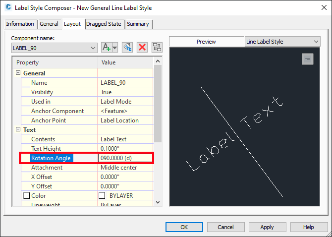 Solved: General Line Label style 90° to line - Autodesk Community