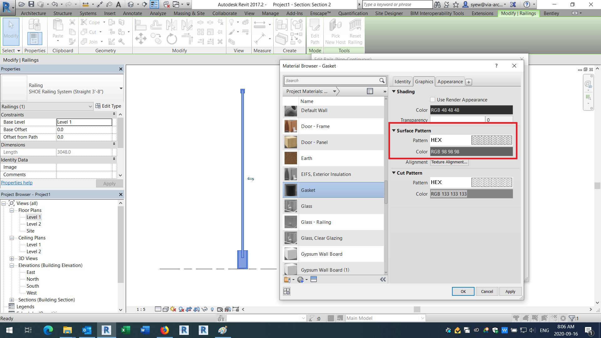Solved: Railing material hatch in section not shown - Autodesk Community