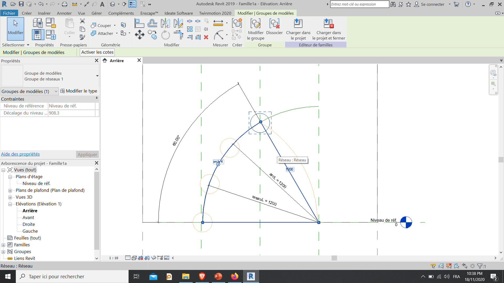 family making radial array starting point and ending point fixed to a ...