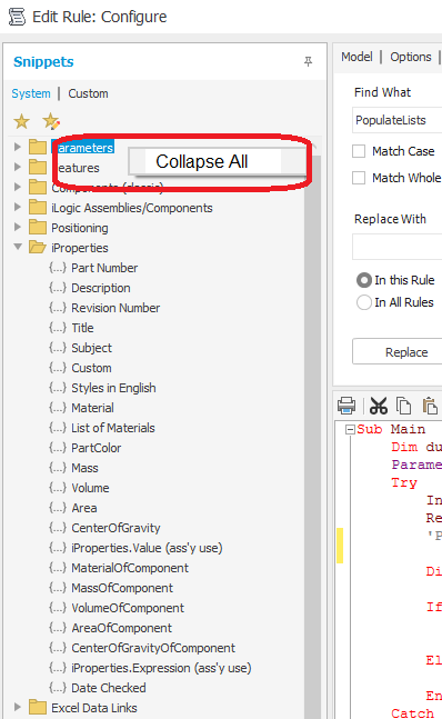 iLogic Snippets - missing Collapse All - Autodesk Community