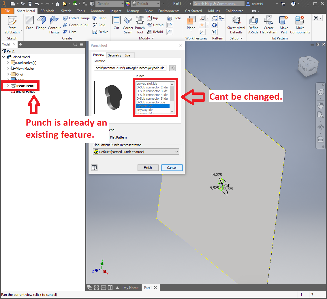 Inventor 2019 | Sheet Metal | Punch Tool | Change to different .ide ...
