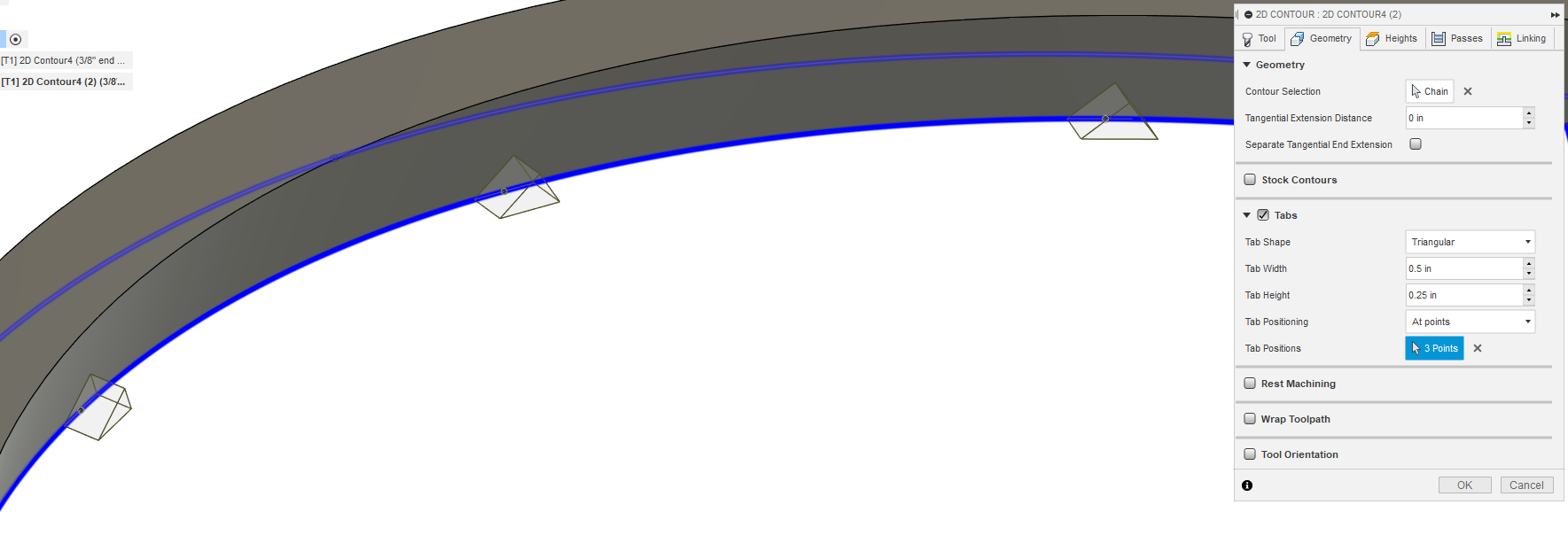 CAM 2D contour: Manual tab placement doesn't work on some contours ...