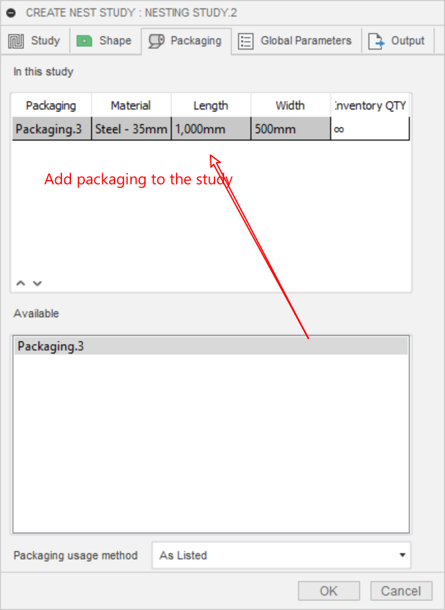 Nesting - Highlighted source SourceFile.1 requires material Ash which is currently not being ...