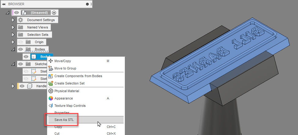 Solved: Making STL file from a model - not able to select the part I ...
