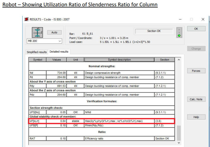slenderness ratio display issue in utility ratio table - Autodesk Community