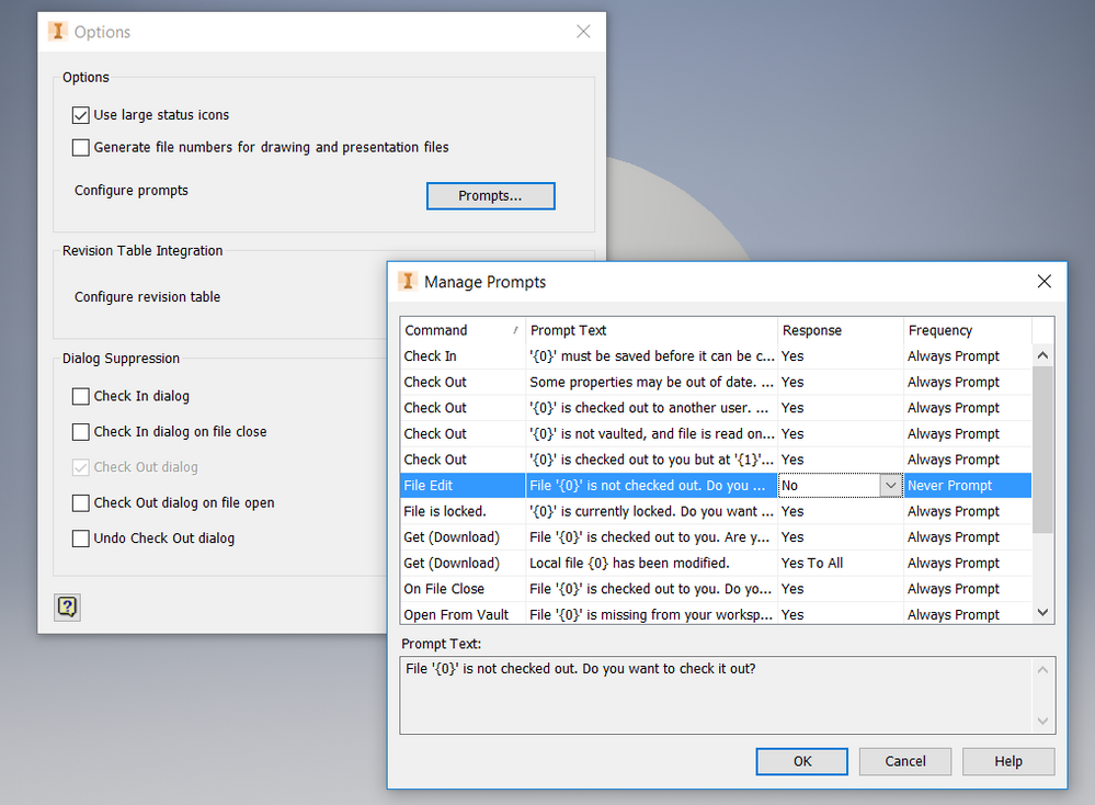 Solved: Ignore vault checkout message in inventor API - Autodesk Community
