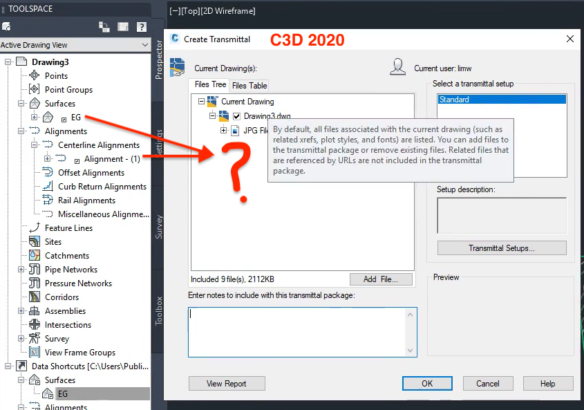 C3D 2020: Etransmit will not include data shortcuts - Autodesk Community