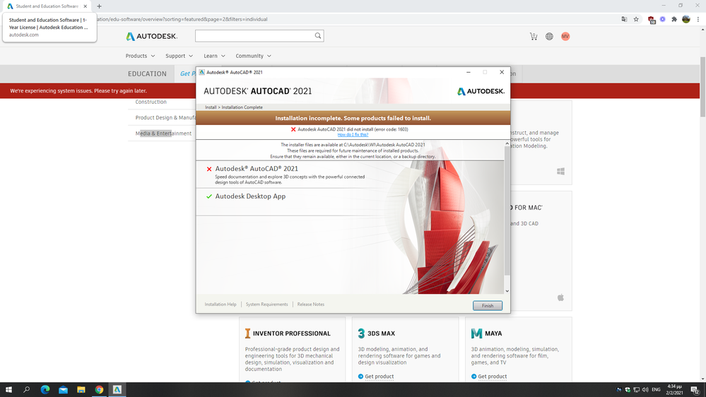 Solved: autocad failed to install - Autodesk Community