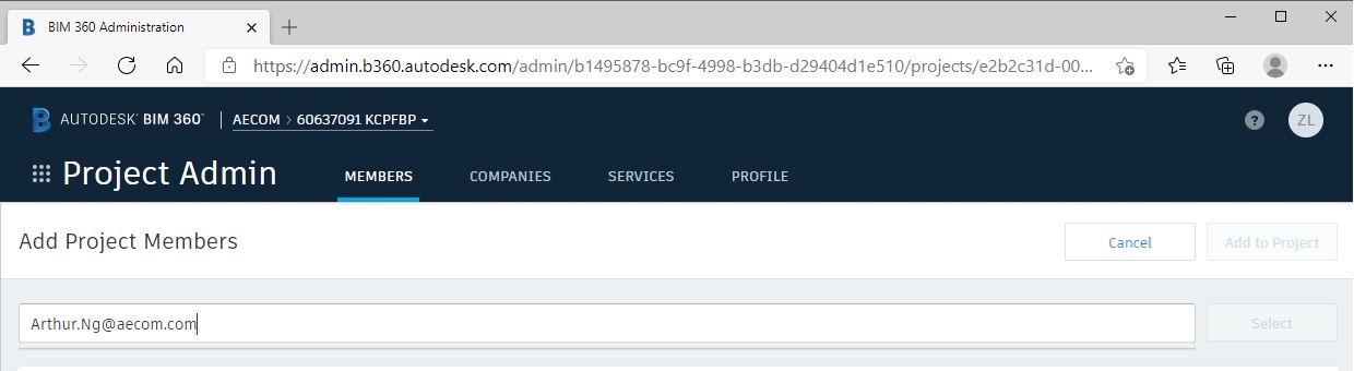 Solved: Can not add project members through AECOM email by using BIM ...