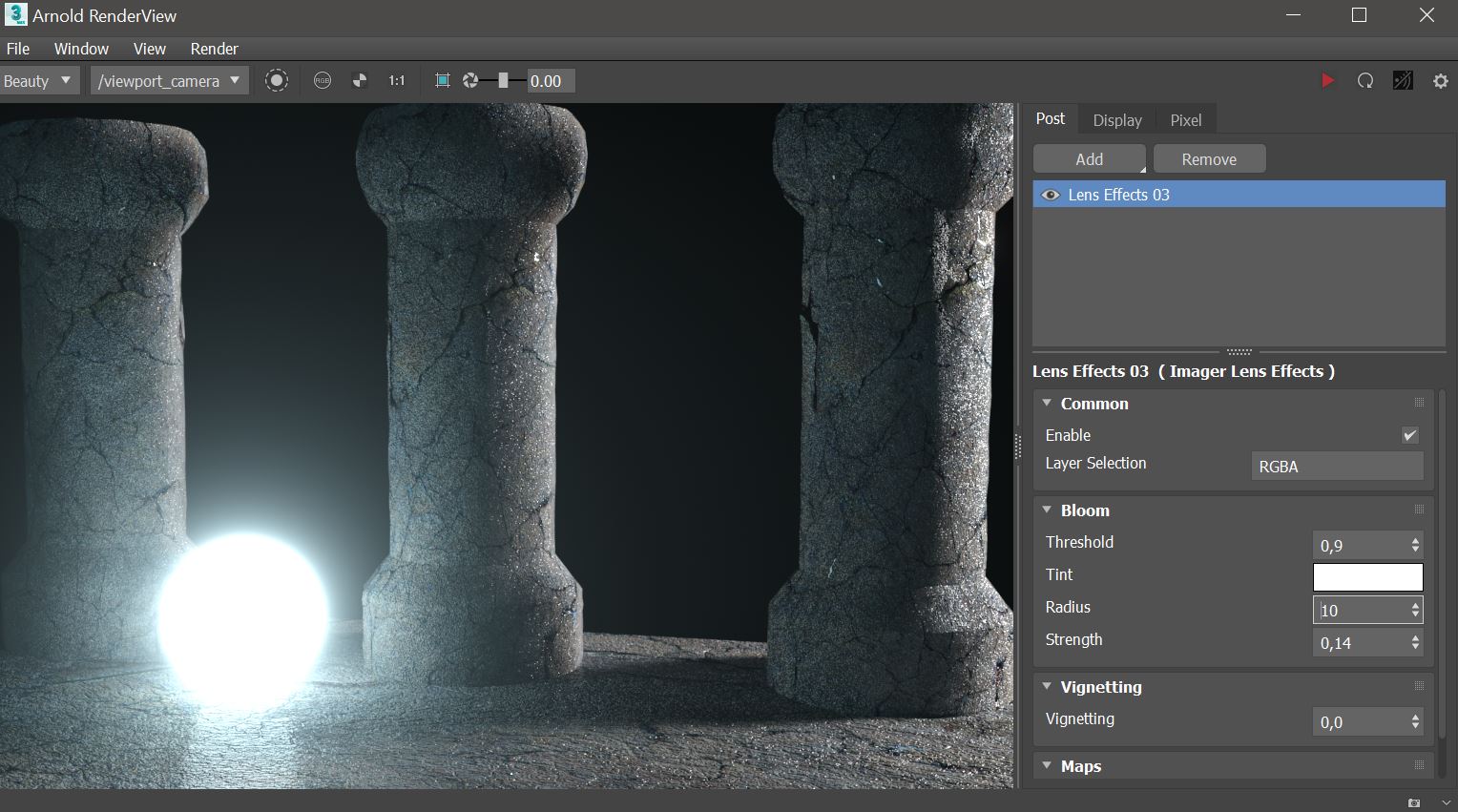 Arnold gpu interactive render + Lens effects (Bloom) posible ...