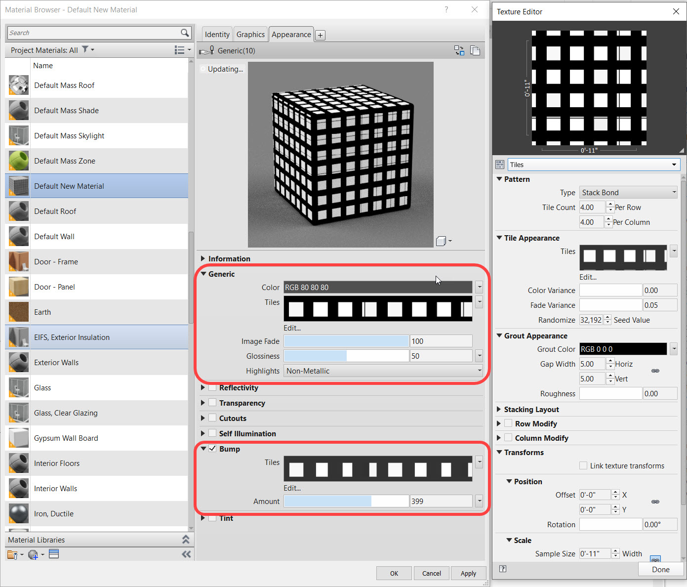 Procedural tile texture in bump material channel - Autodesk Community