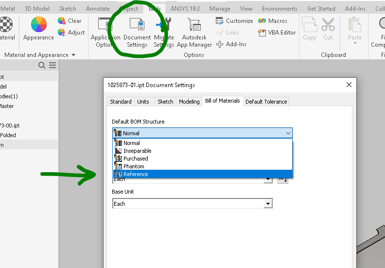Solved: Set up .ipt to always be Reference or Phantom BOM structure ...