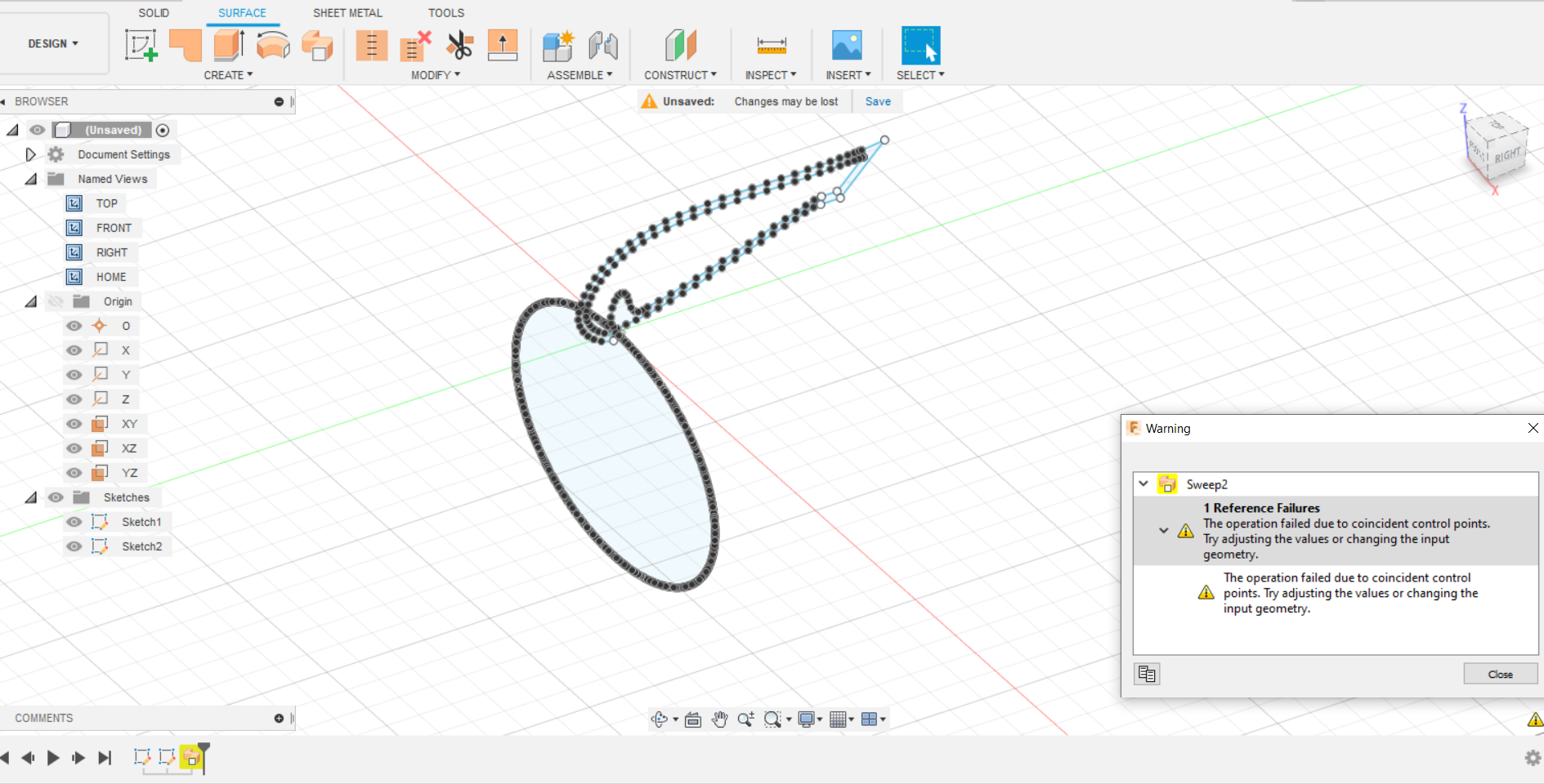 Warning: Sweep - Reference Failures - The operation failed due to ...