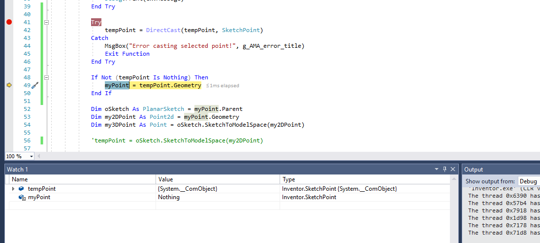 Solved: VB.net selecting sketch point problems => System.__Comobject - Autodesk Community