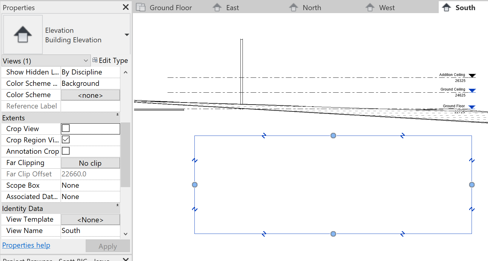 Solved: Elevation marker disappears from plan view when Crop View is enabled (turned on) for ...