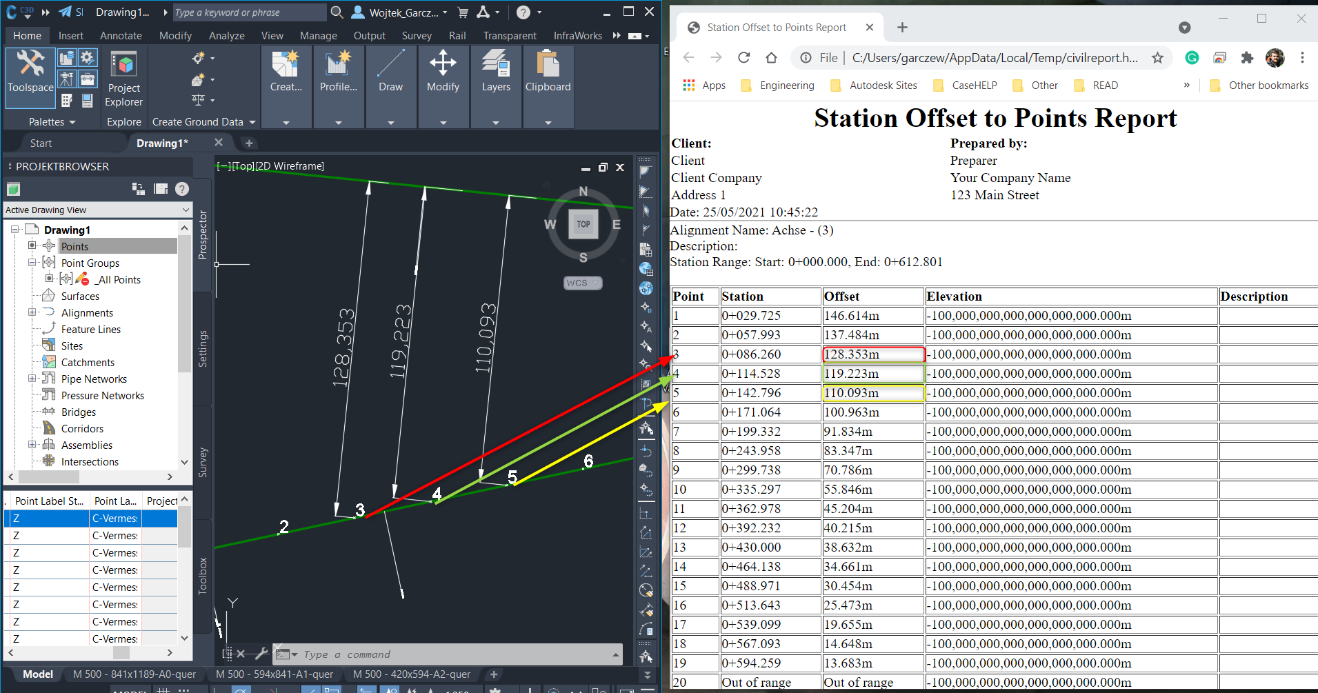 Analysis of two alignments at given interval... - Autodesk Community