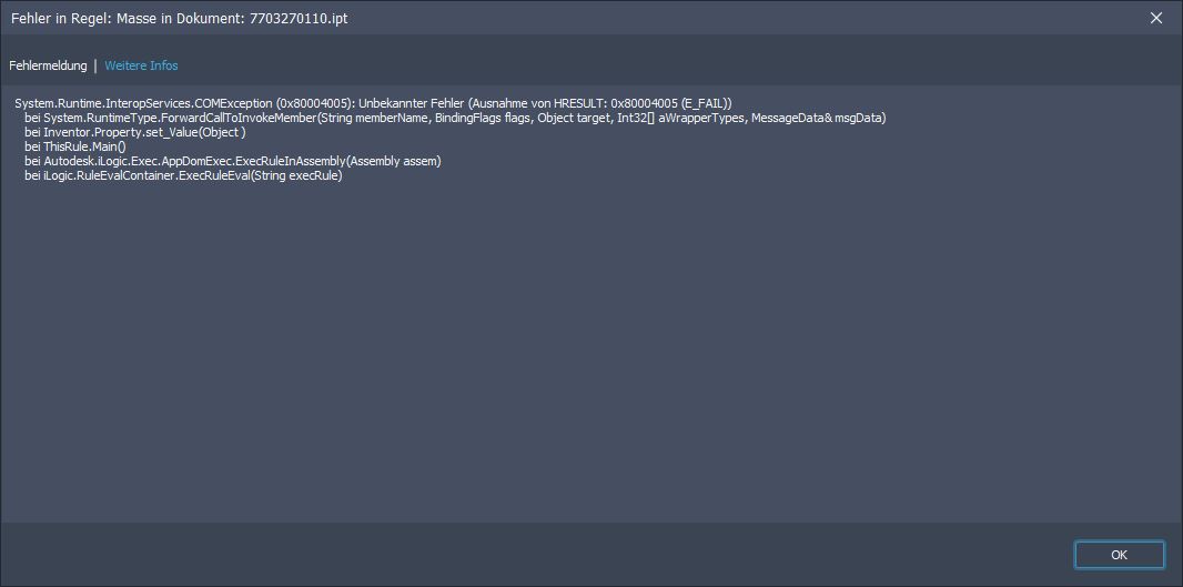Fehler in iLogic Regel - HResult: 0x80004005 - Autodesk Community