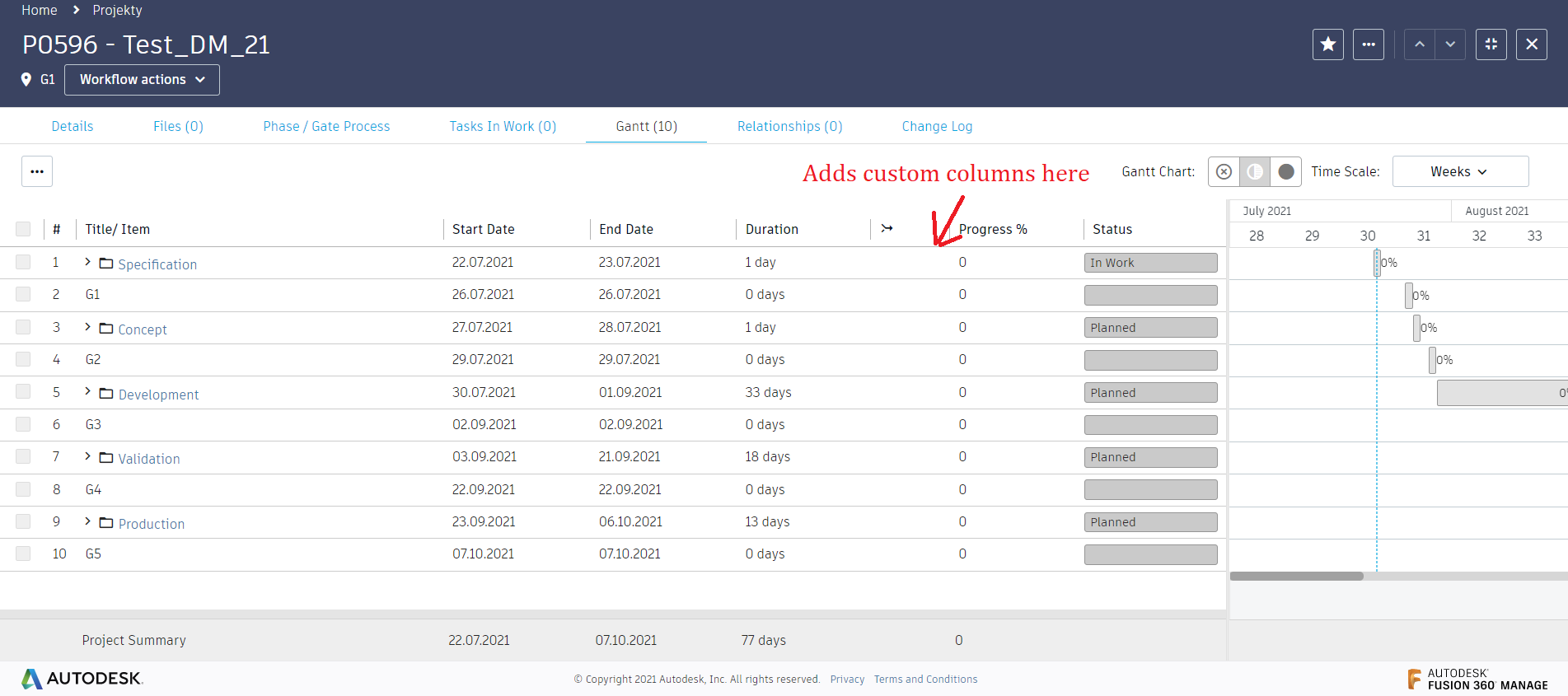 Ability to adds custom field to project management tab (gantt columns ...