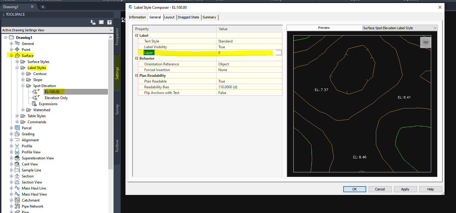 Layer Issue - How to have Surface Label Styles Override Drawing Setting ...