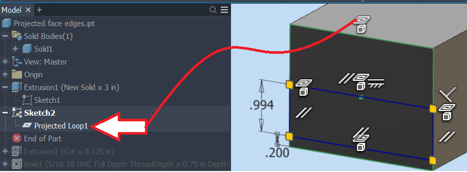 Projected lines don't show up on sketch. Why? - Autodesk Community