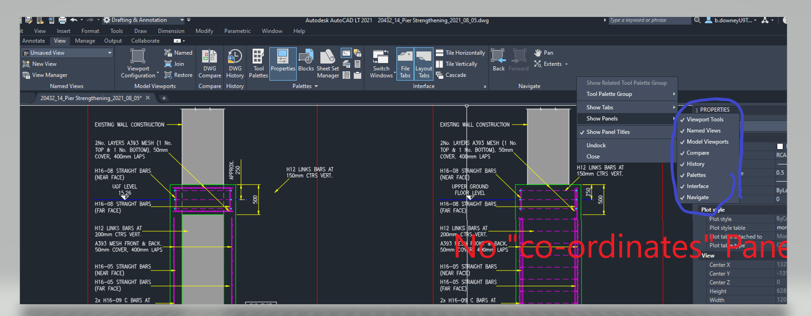 Solved: "co-ordinates" panel option is missing from my "View" ribbon ...