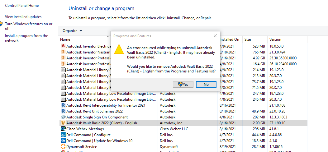 Solved: Installed 2022 Vault Basic, but need Professional Client. Can't uninstall Basic ...