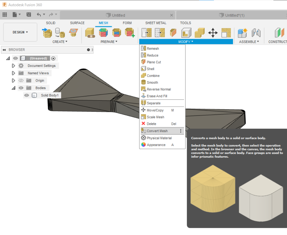 Solved: Why I cannot covert my meshbody to a BREP? - Autodesk Community