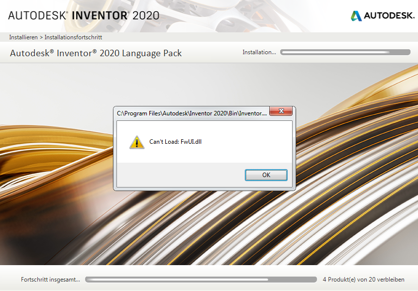 Inventor 2020 won't start anymore: Can't Load FwUI.dll - Autodesk Community