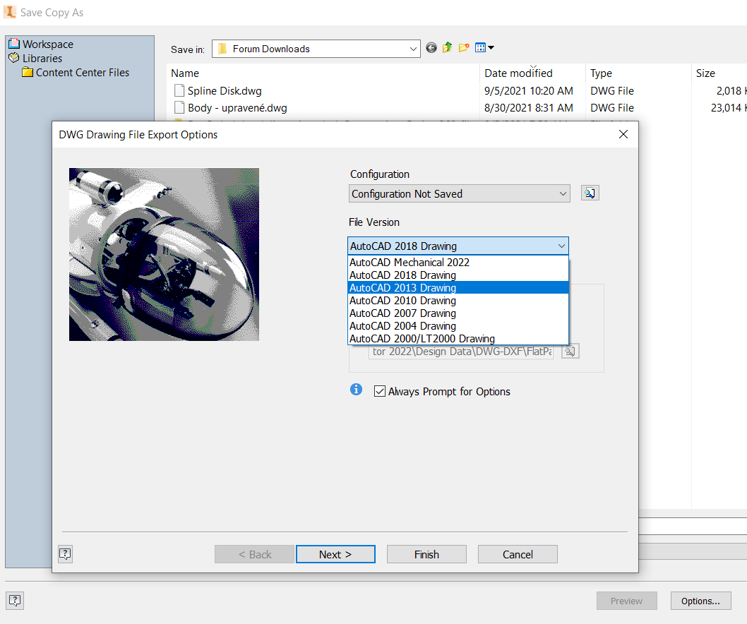 Can't save dwg inventor file to autocad 2013 format - Autodesk Community