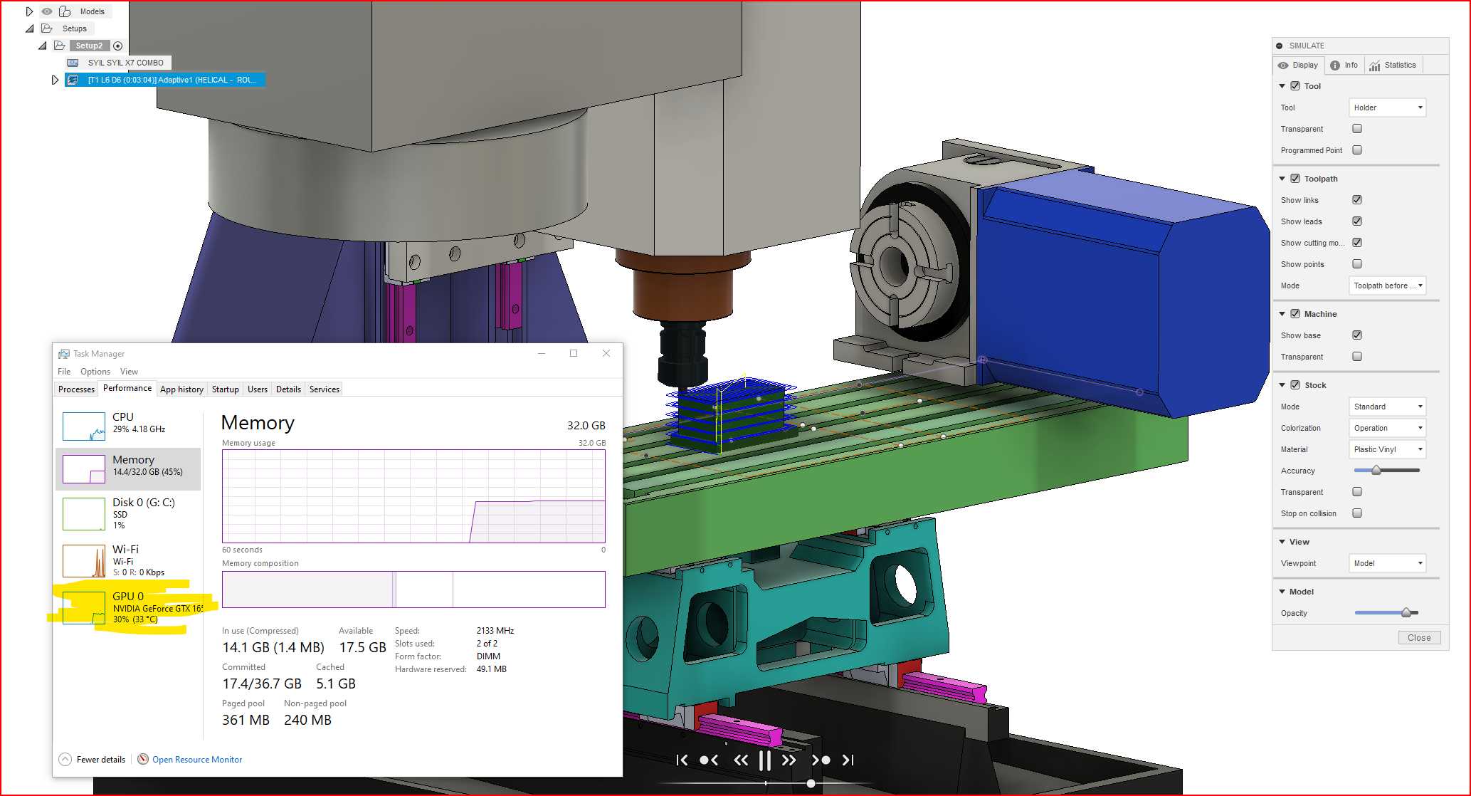 CAM machine simulation slow, GPU idle? - Autodesk Community