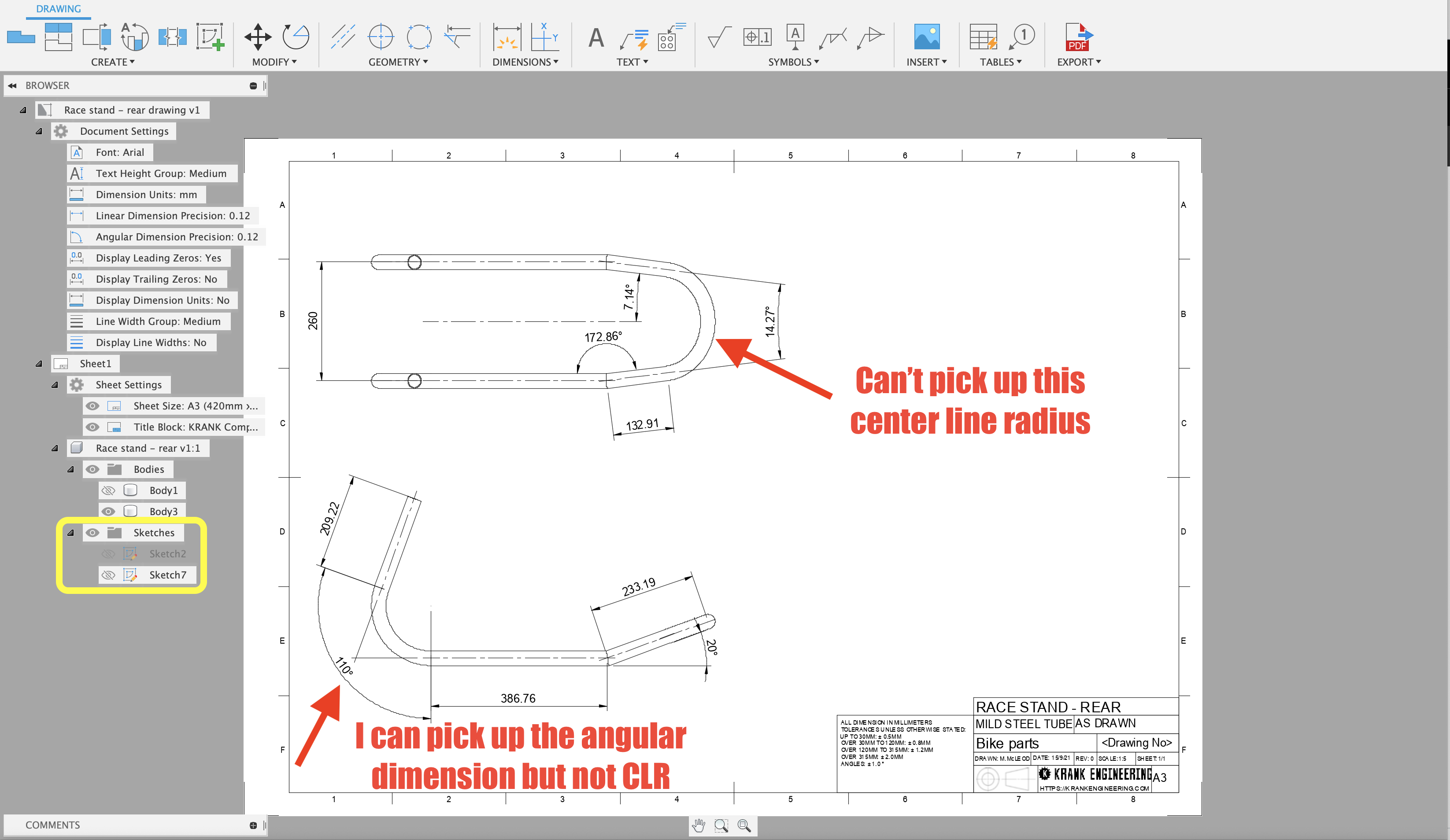 Dimensioning to tube or pipe "center line radius" (CLR) - Autodesk ...