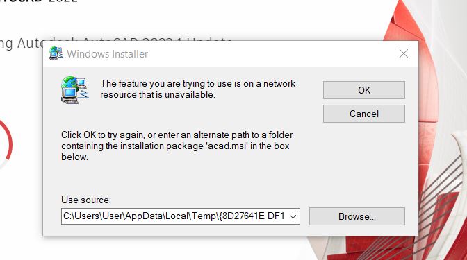Install error - unable to find acad.msi - Autodesk Community