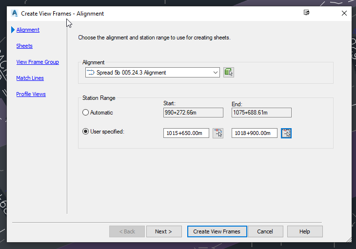 Creating view frames and sheet creation - Matchlines not arriving at key stations - Autodesk ...