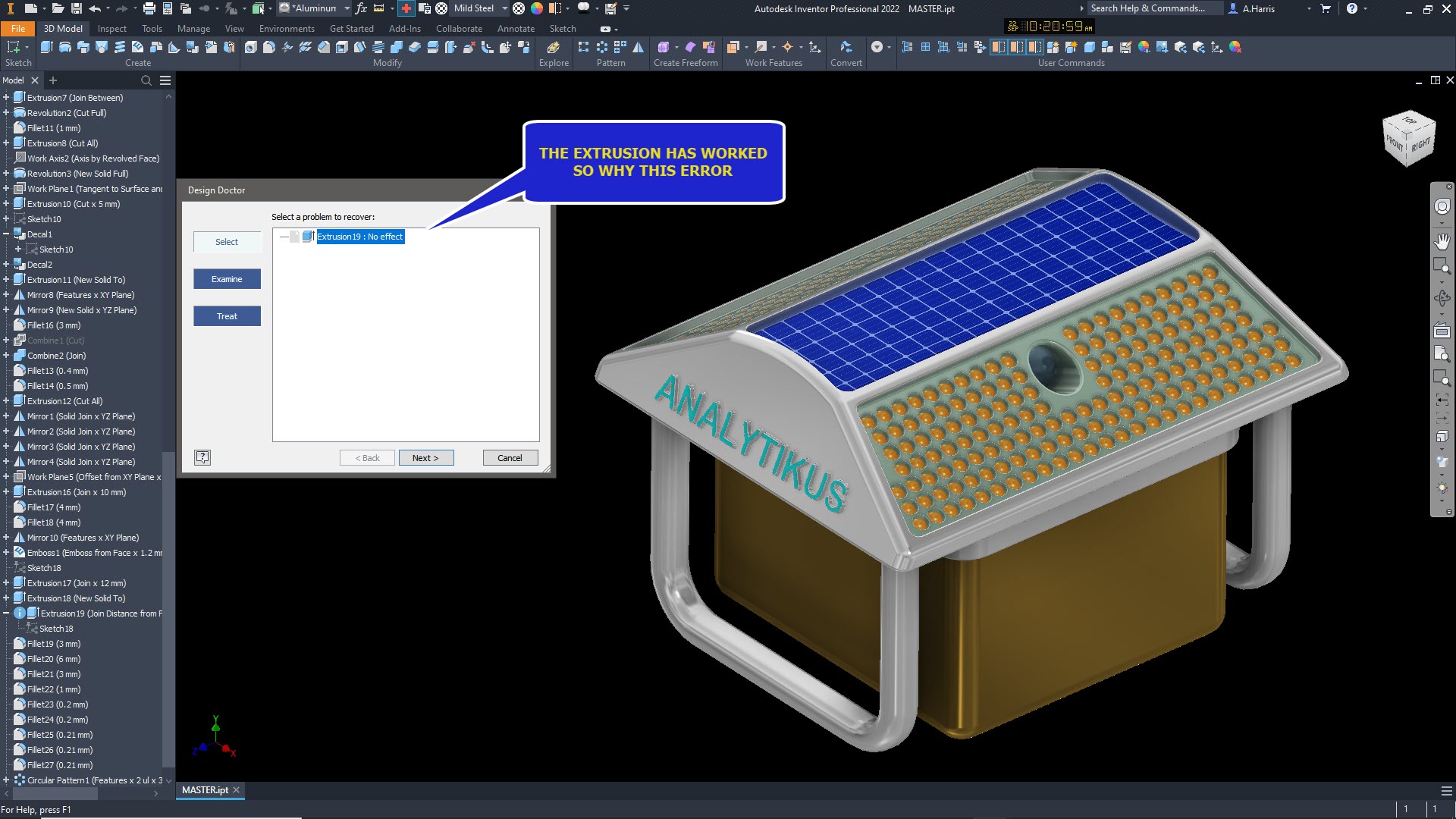 Solved: EXTRUDE ERROR ON PART - Autodesk Community