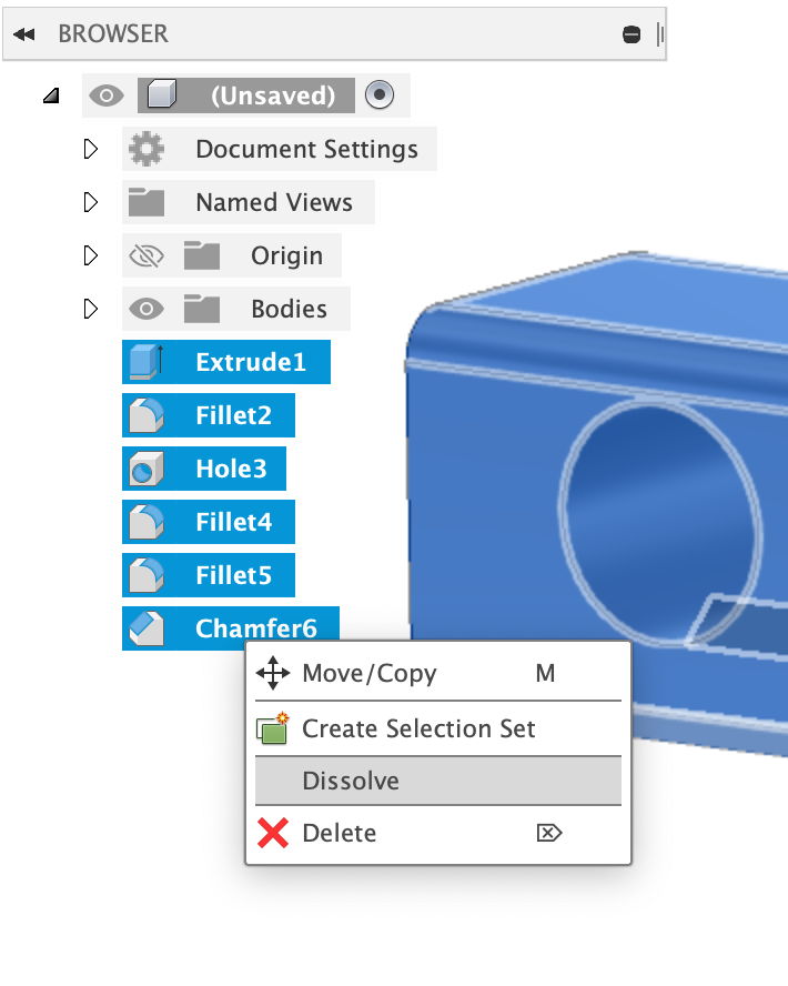 Solved: Feature Request: Put Extrudes, Chamfers etc in thier own folders within the Component ...