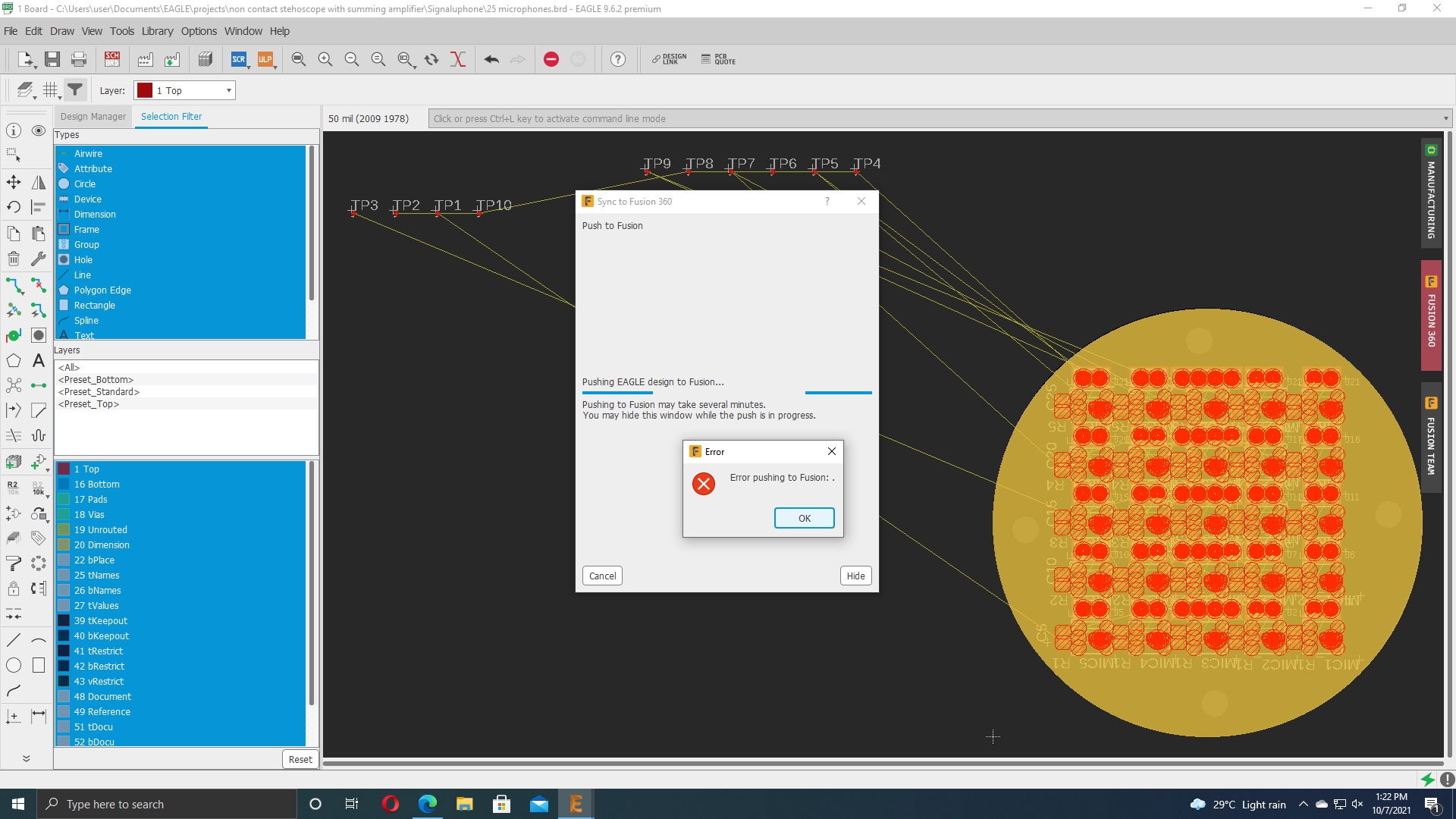 Error while trying to push to Fusion 360 - Autodesk Community