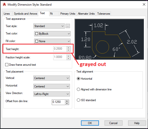 Solved: Inability to modify text height within Leader and Dim commands - Autodesk Community