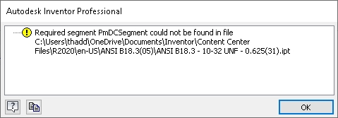 Solved: content center file crashing IV 2020 - Autodesk Community