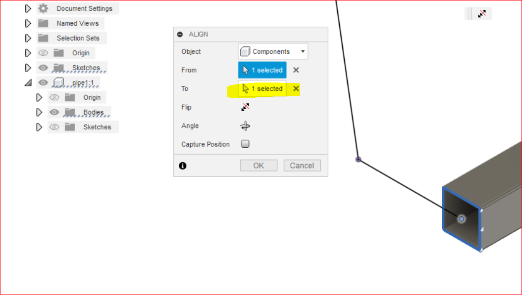 Solved: Trying align a square tubing - how to create a point where I want to snap it together ...