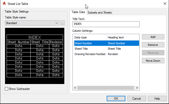 Sheet Set Index Table - Autodesk Community