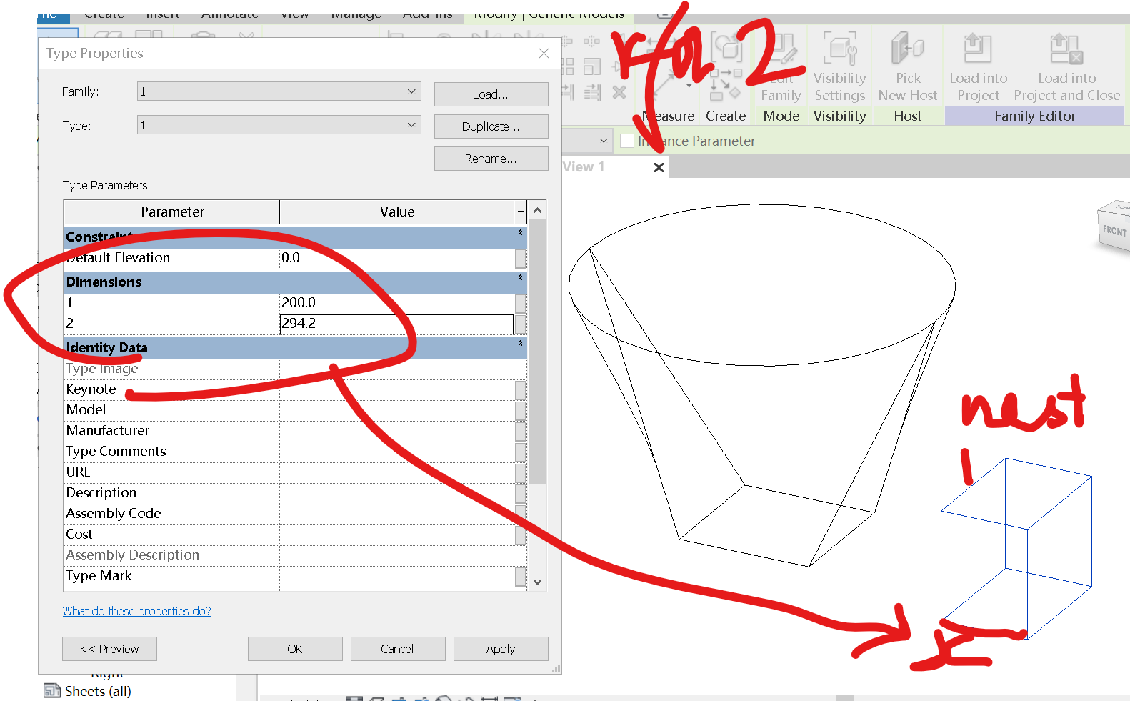 Solved: unable to use the parameters of nested family 1 to make new element n the host family 2 ...