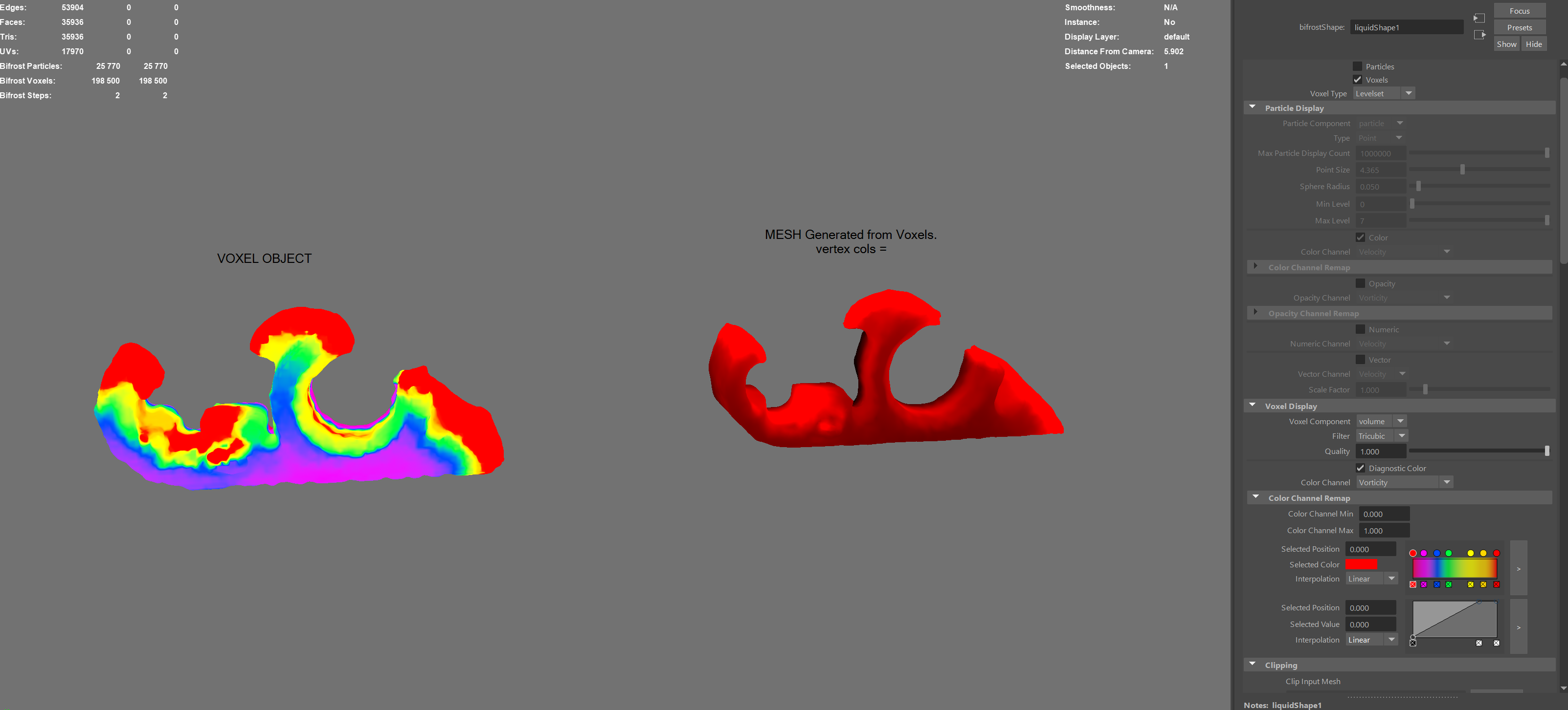 Bifrost liquid voxel colours not transferring to liquid mesh correctly ...