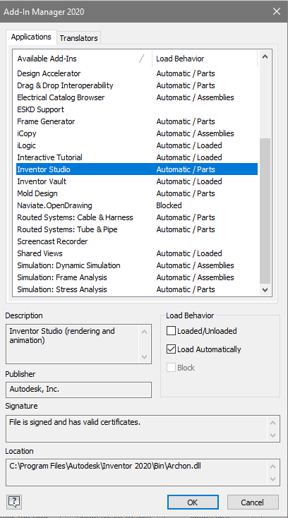 Inventor does not load Inventor Studio - Autodesk Community